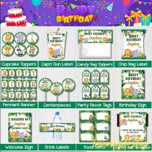 Printable Personalized Jungle Safari Party Supplies, Wild One Birthday ...