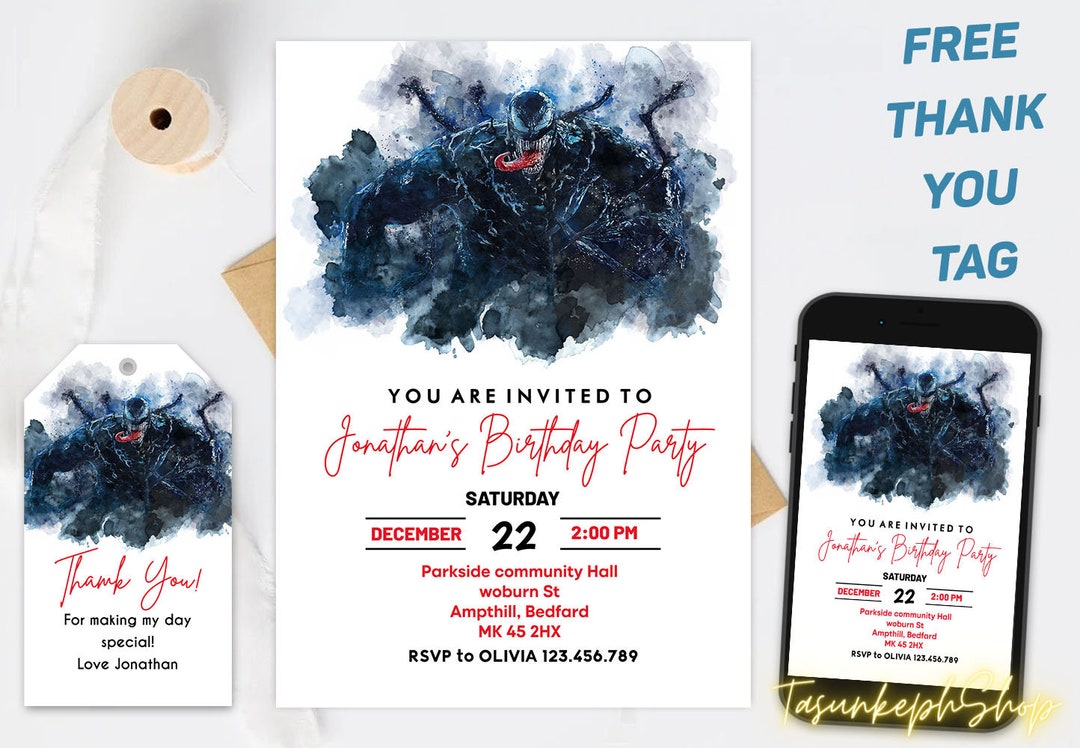 Printable Personalized Venom Invitation, Superhero Birthday Invitation ...