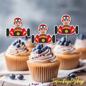 Race Car Driver Cupcake Topper, Custom Race Car Face Cupcake Toppers ...