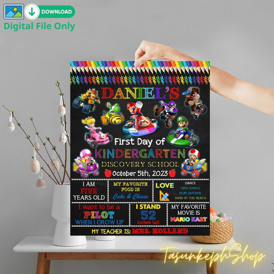Mario Kart Chalkboard School Sign, First Day or School Chalkboard Sign ...