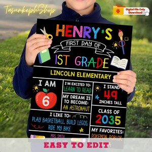 Printable Back to School Sign First Day of School, Personalized School ...