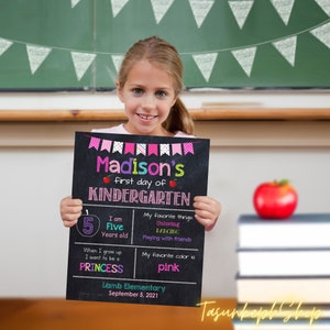 First Day of Kindergarten School Chalkboard Sign, First Day of School ...