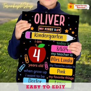 Printable Custom First Day at School Sign, Personalized Back to School ...