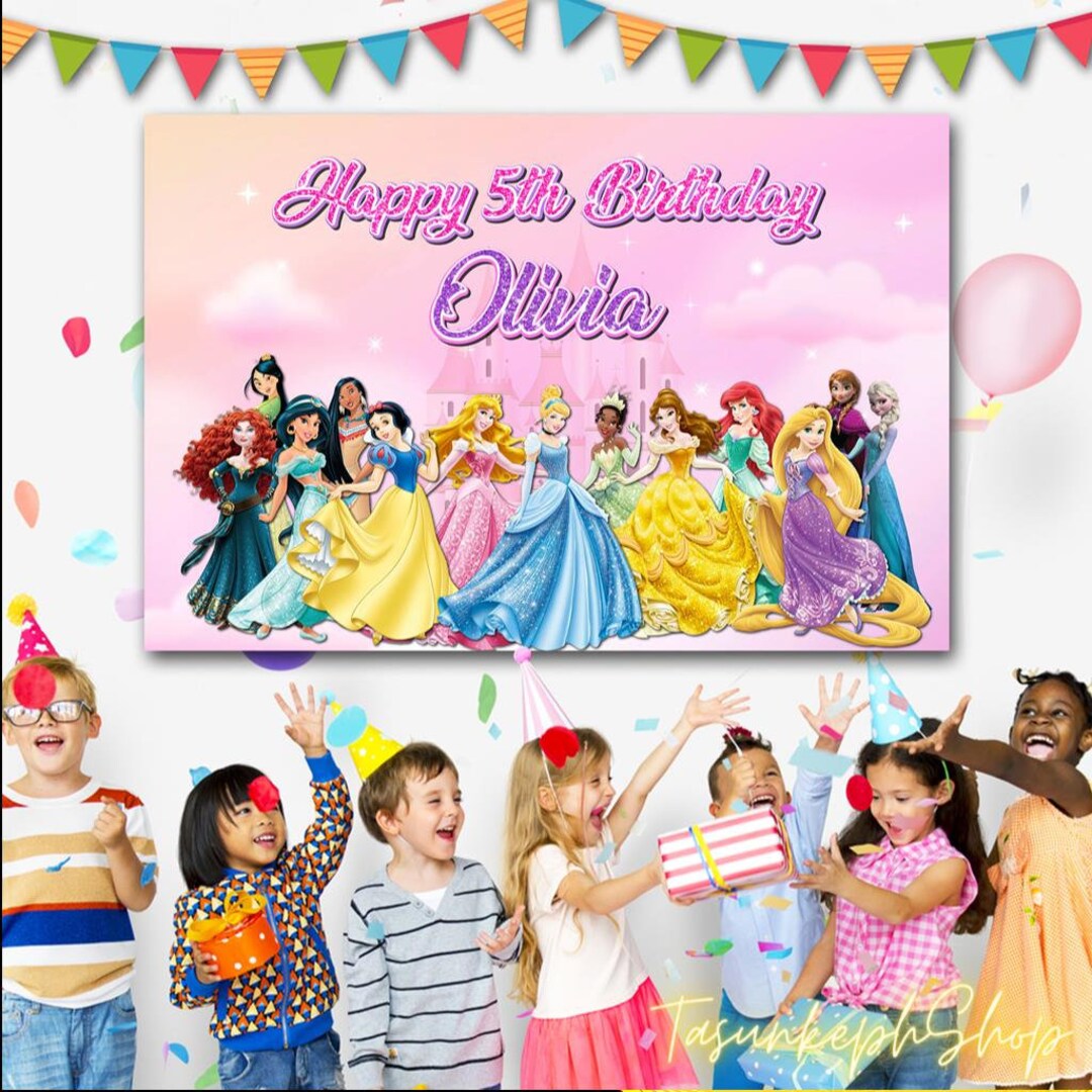Printable Princesses Birthday Backdrop, Princesses Banner, Princesses ...