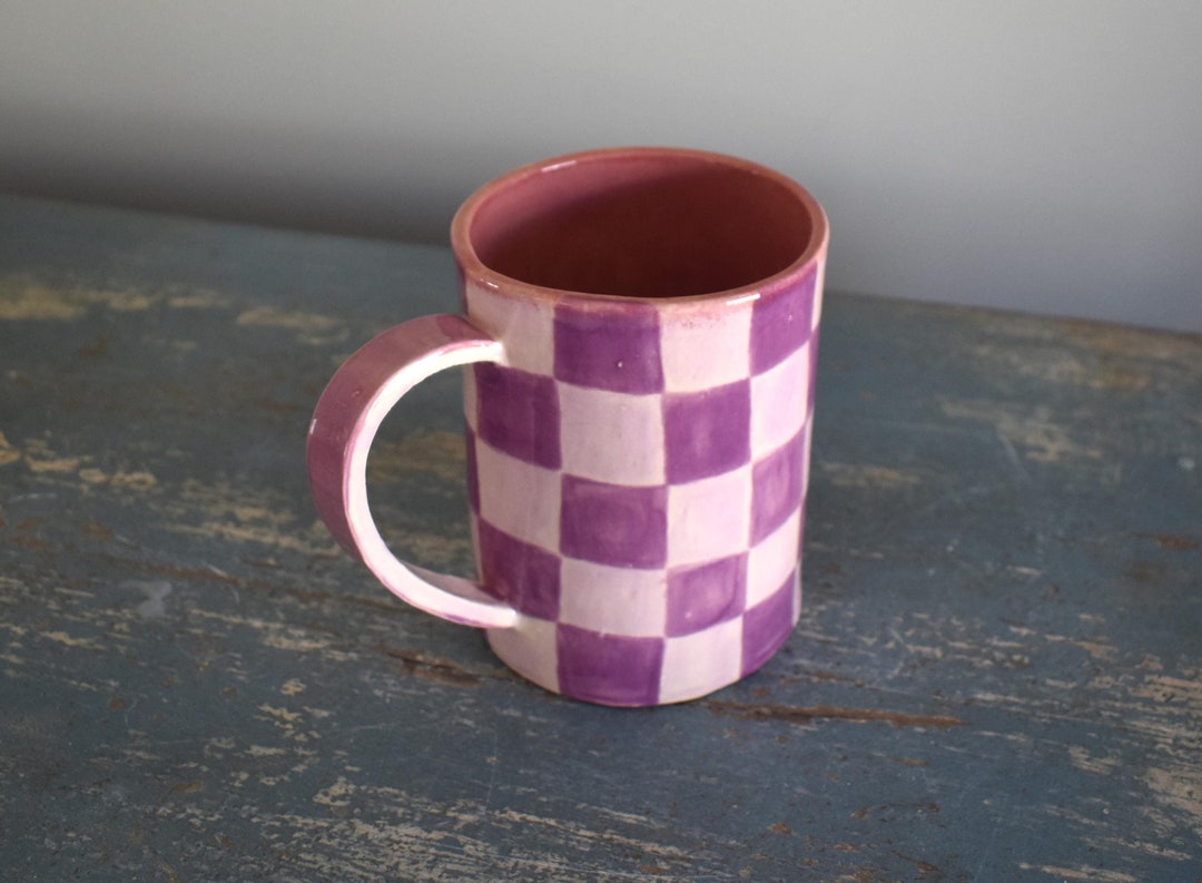 Ceramic Mug Checkerboard Purple Handmade Gifts - Etsy