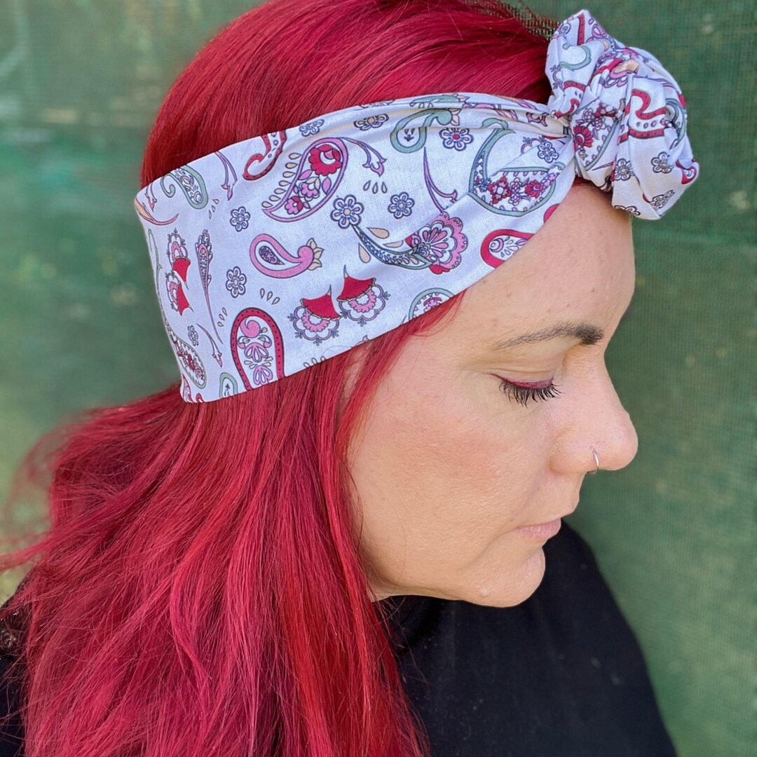 White Paisley Wide Wire Hair Wrap Wire Headband Wired Head Wrap Wide ...