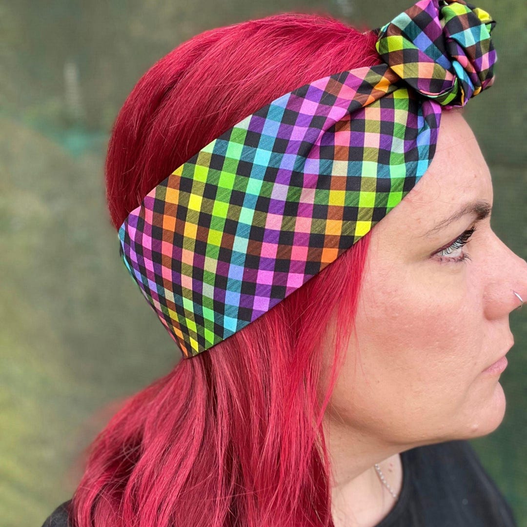 Colourful Gingham Wide Wire Headband Adjustable Hair Accessory No More ...
