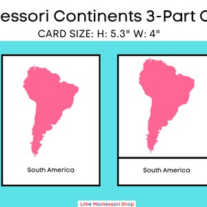 7 CONTINENTS Montessori 3-part Cards Classified Flash Cards Geography ...
