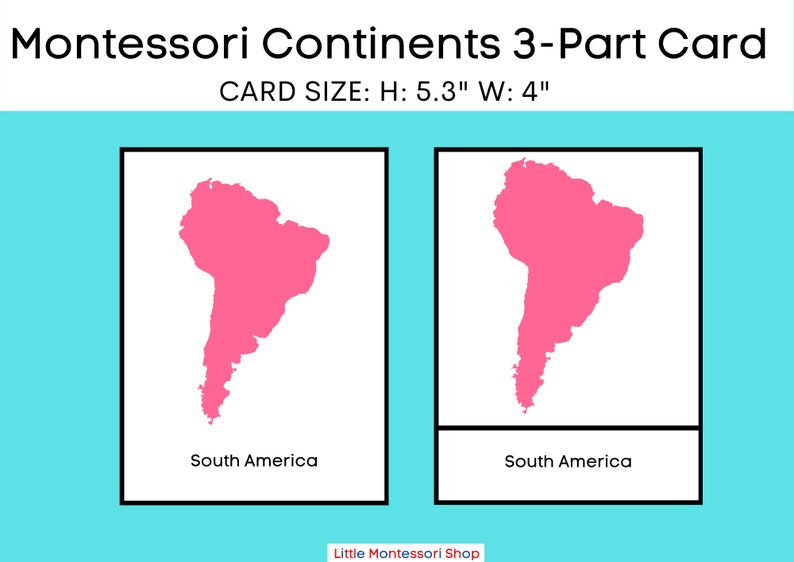 7 CONTINENTS Montessori 3-part Cards Classified Flash Cards Geography ...