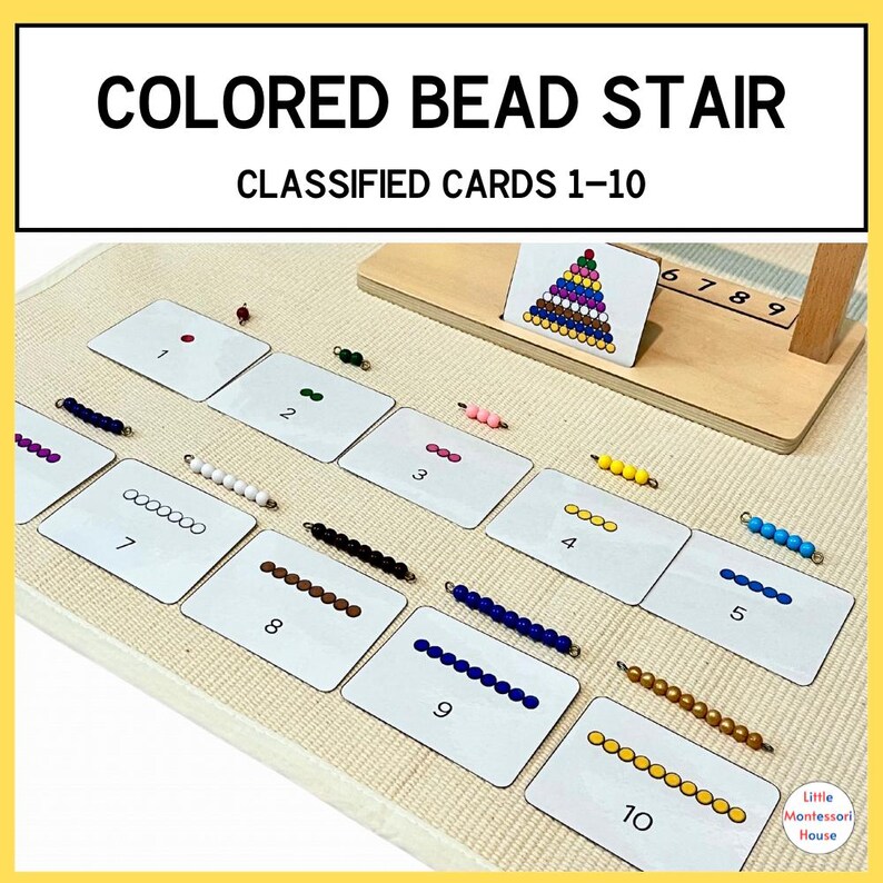 COLORED BEADS Montessori Math Short Bead Stair Classified Cards 1-10 - Etsy