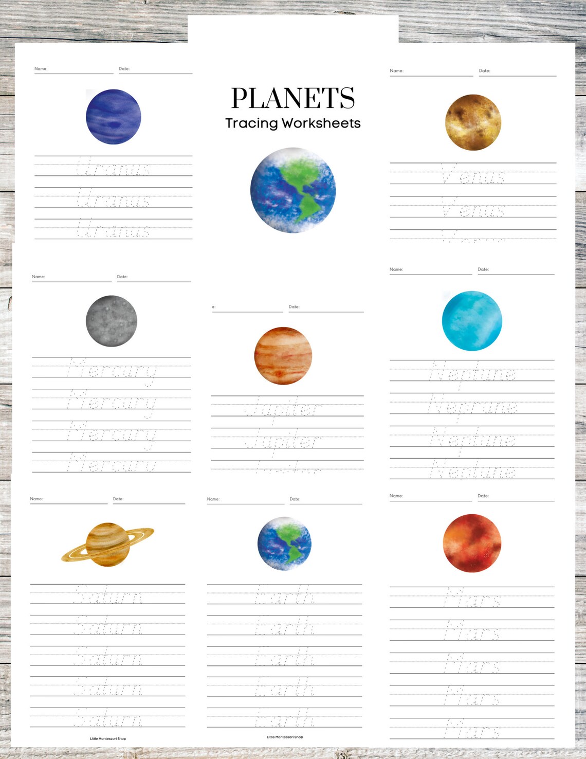 PLANETS TRACING Worksheets Solar System Writing Template Space Activity ...