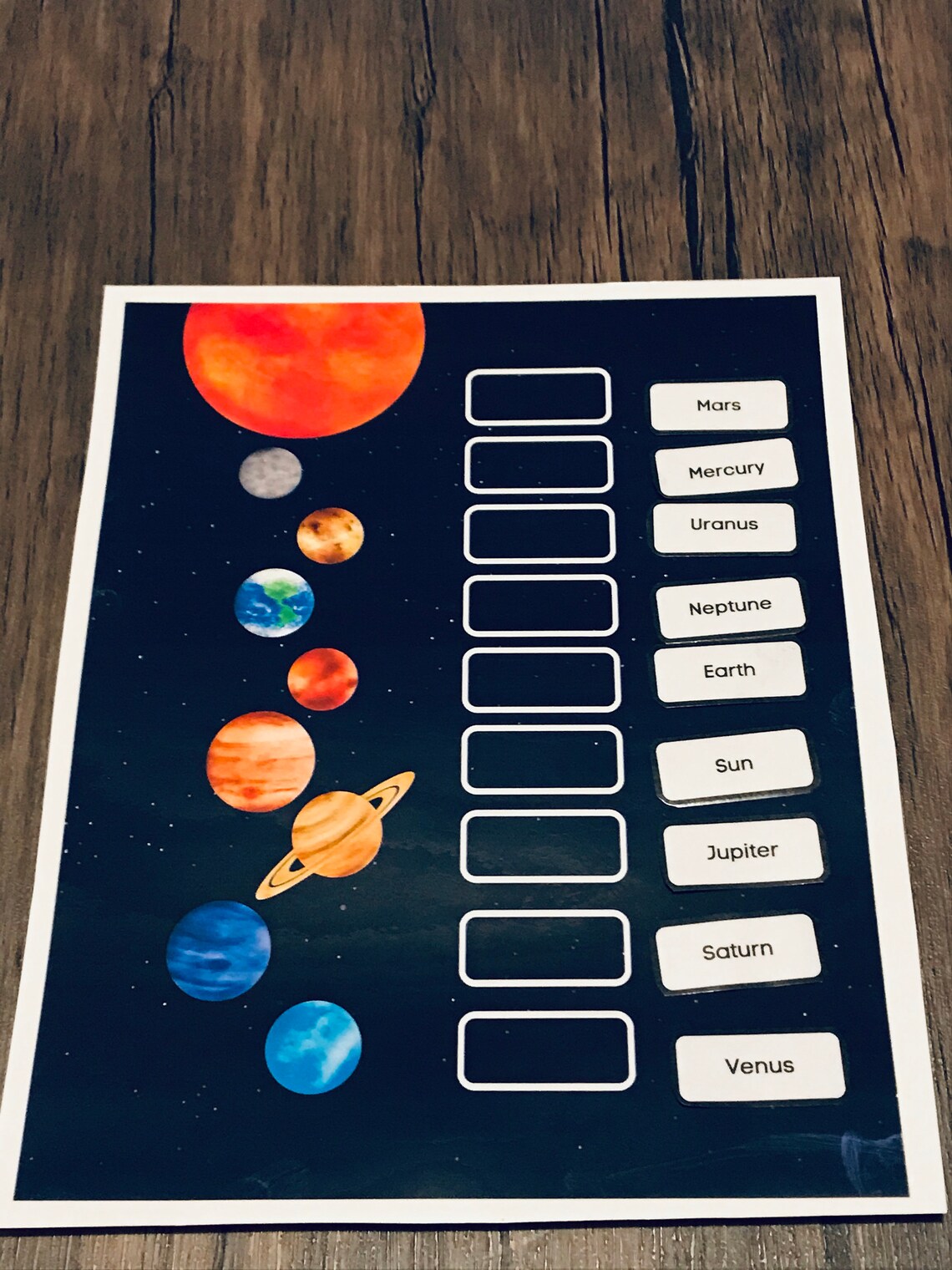 PLANETS ORDER Solar System Space Unit Printable Mat & Chart Montessori ...