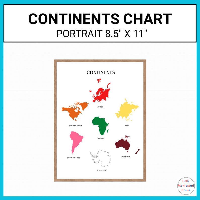CONTINENTS Chart Educational Wall Art Geography Classroom Poster Kids ...