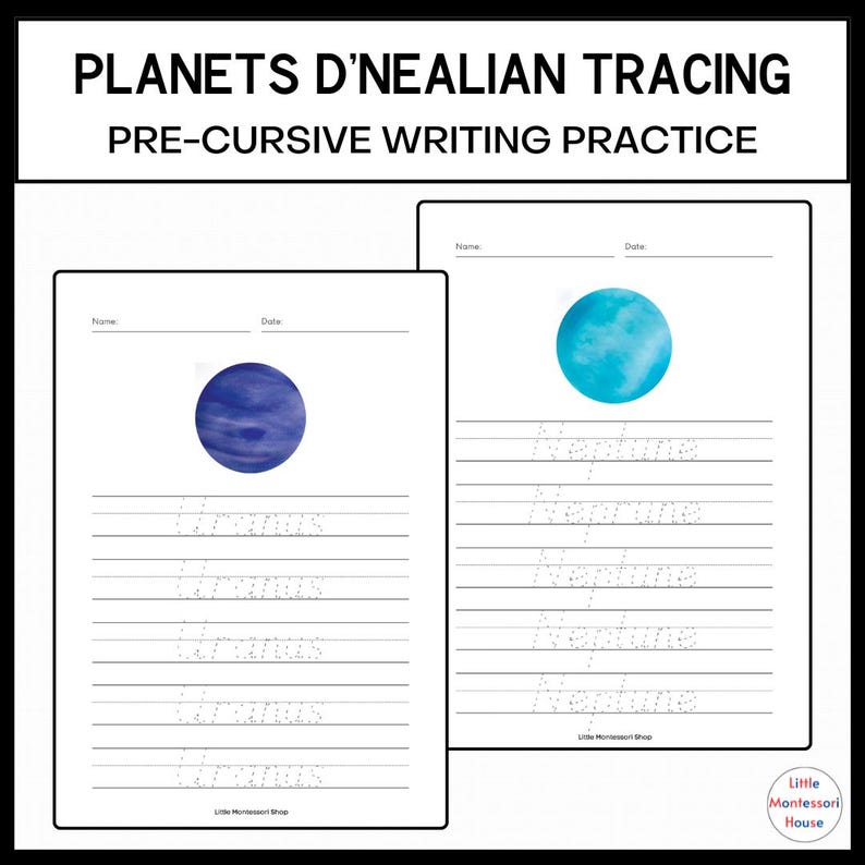 PLANETS TRACING Worksheets Solar System Writing Template Space Activity ...