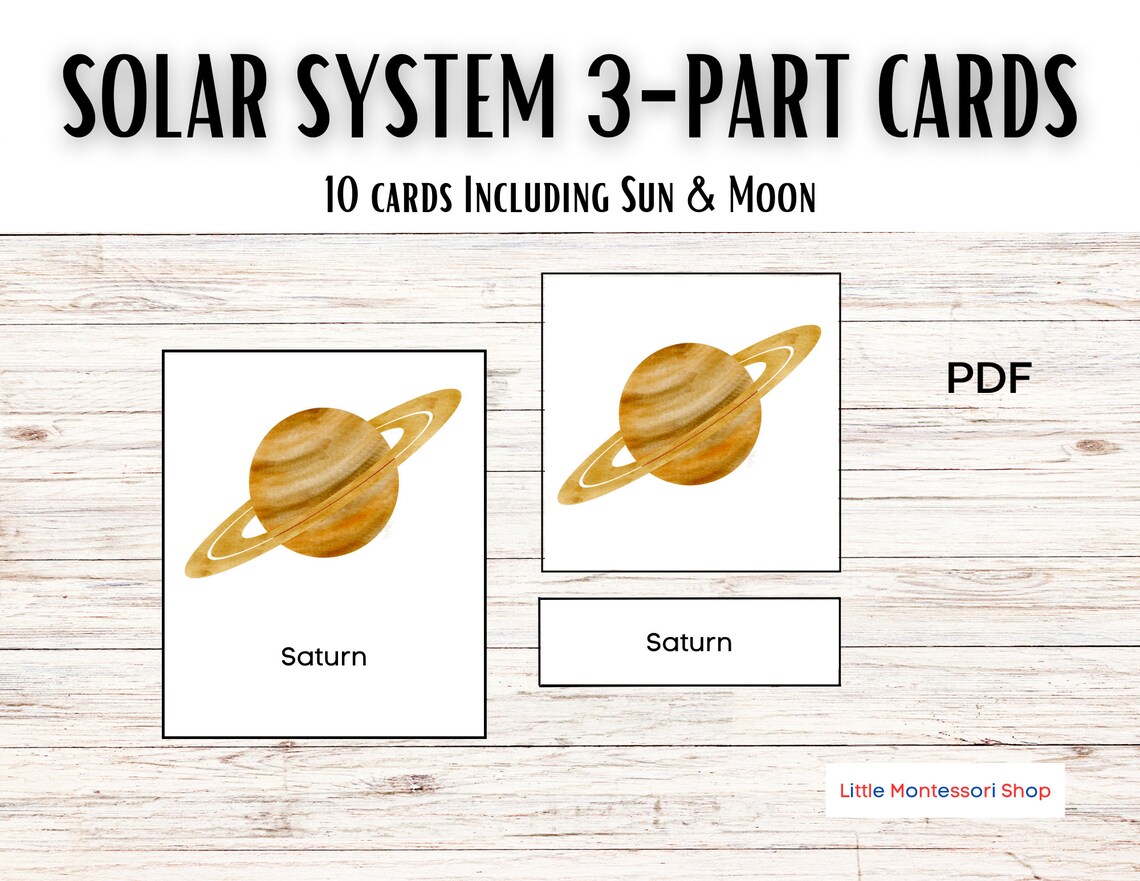 SOLAR SYSTEM Montessori 3-part Cards Planets Sun Moon Classified Cards ...