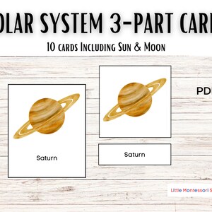 SOLAR SYSTEM Montessori 3-part Cards Planets Sun Moon Classified Cards ...