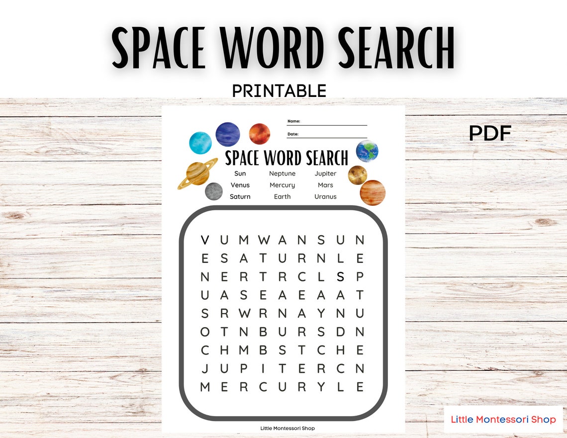 PLANETS WORD Search Space Vocabulary Solar System Word Hunt Instant ...