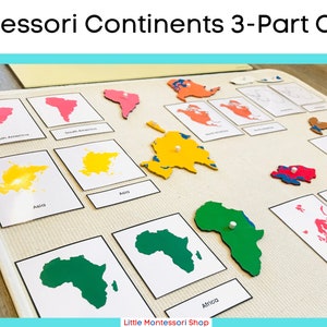7 CONTINENTS Montessori 3-part Cards Classified Flash Cards Geography ...