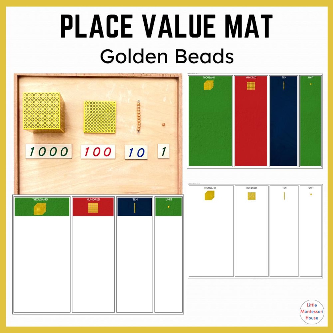 PLACE VALUE Montessori Math Extension Golden Beads Printable Mat in 3 ...