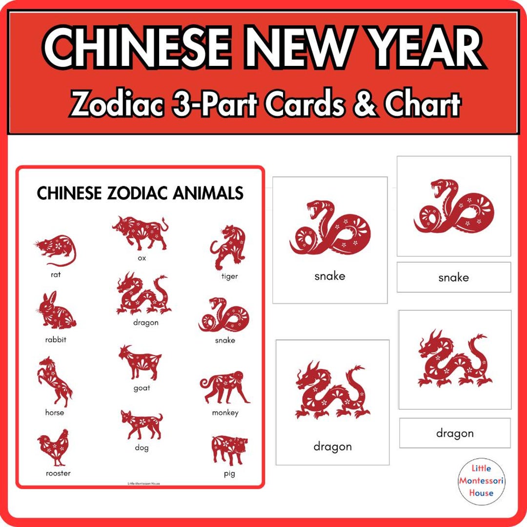 Chinese Zodiac Animals 3-part Cards: Montessori Learning (digital ...