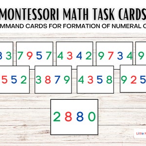 56 MONTESSORI MATH Formation of Numerals Task Cards Math Operations ...