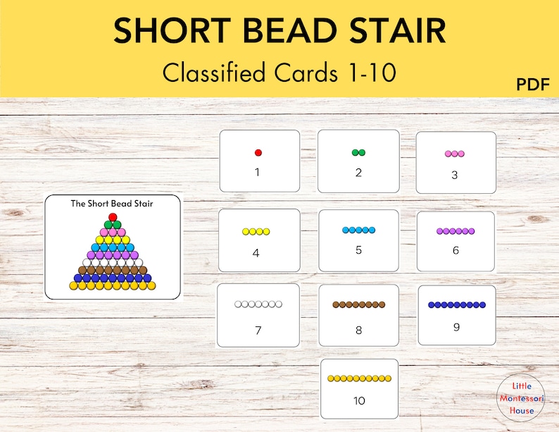 COLORED BEADS Montessori Math Short Bead Stair Classified Cards 1-10 - Etsy