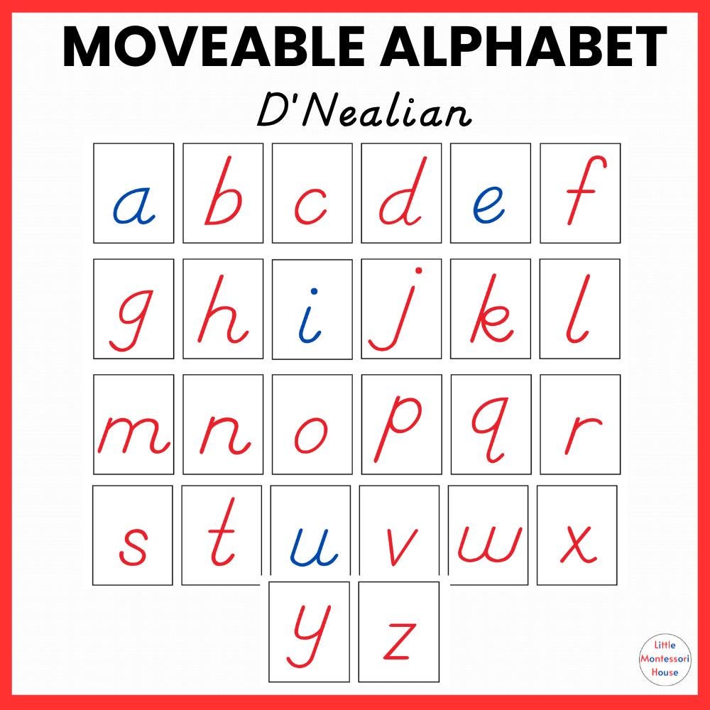 MOVEABLE ALPHABET Montessori Lowercase Letters DIY D' Nealian Font - Etsy