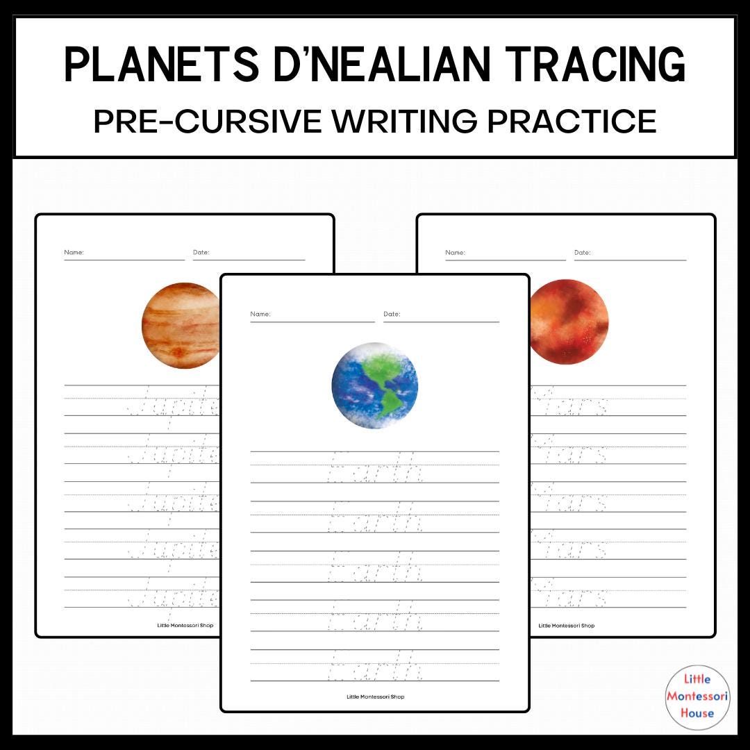 PLANETS TRACING Worksheets Solar System Writing Template Space Activity ...