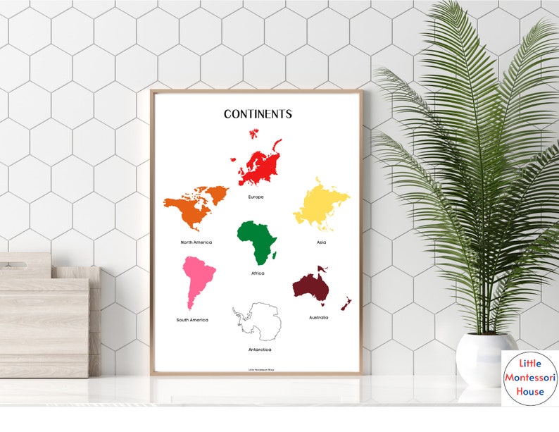CONTINENTS Chart Educational Wall Art Geography Classroom Poster Kids ...