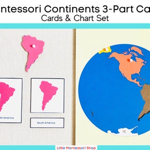 7 CONTINENTS Montessori 3-part Cards Classified Flash Cards Geography ...