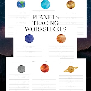 PLANETS TRACING Worksheets Solar System Writing Template Space Activity ...