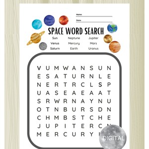 PLANETS WORD Search Space Vocabulary Solar System Word Hunt Instant ...