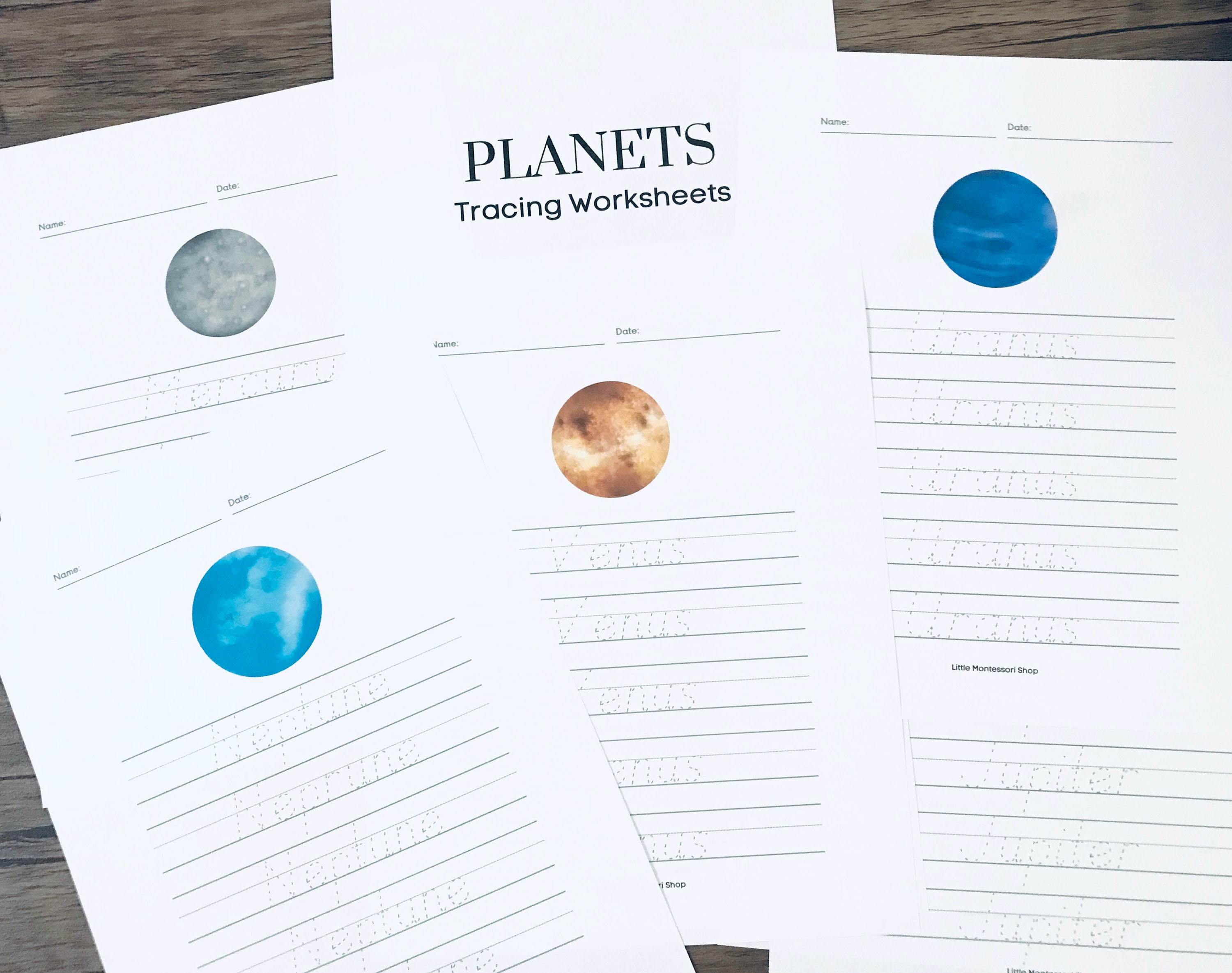 PLANETS TRACING Worksheets Solar System Writing Template Space Activity ...