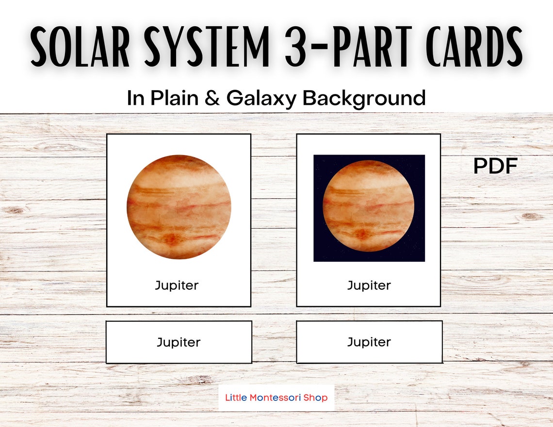 SOLAR SYSTEM Montessori 3-part Cards Planets Sun Moon Classified Cards ...