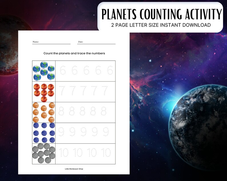 PLANETS COUNTING Activity Montessori Solar System Math Space Math ...