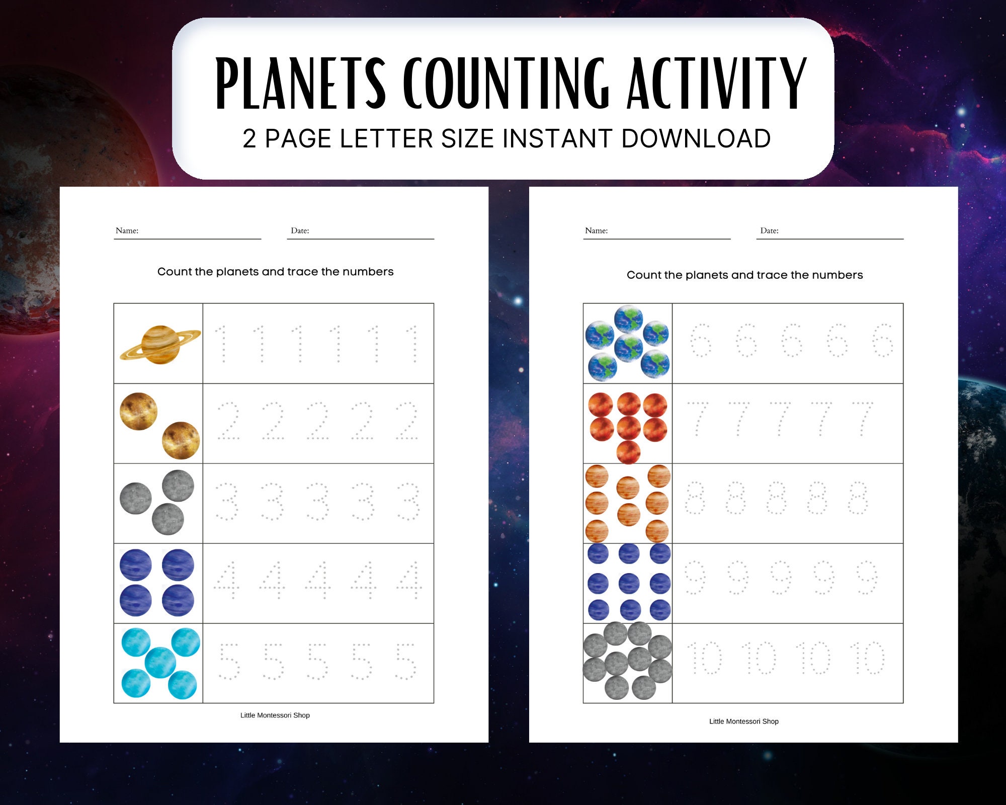 PLANETS COUNTING Activity Montessori Solar System Math Space Math ...