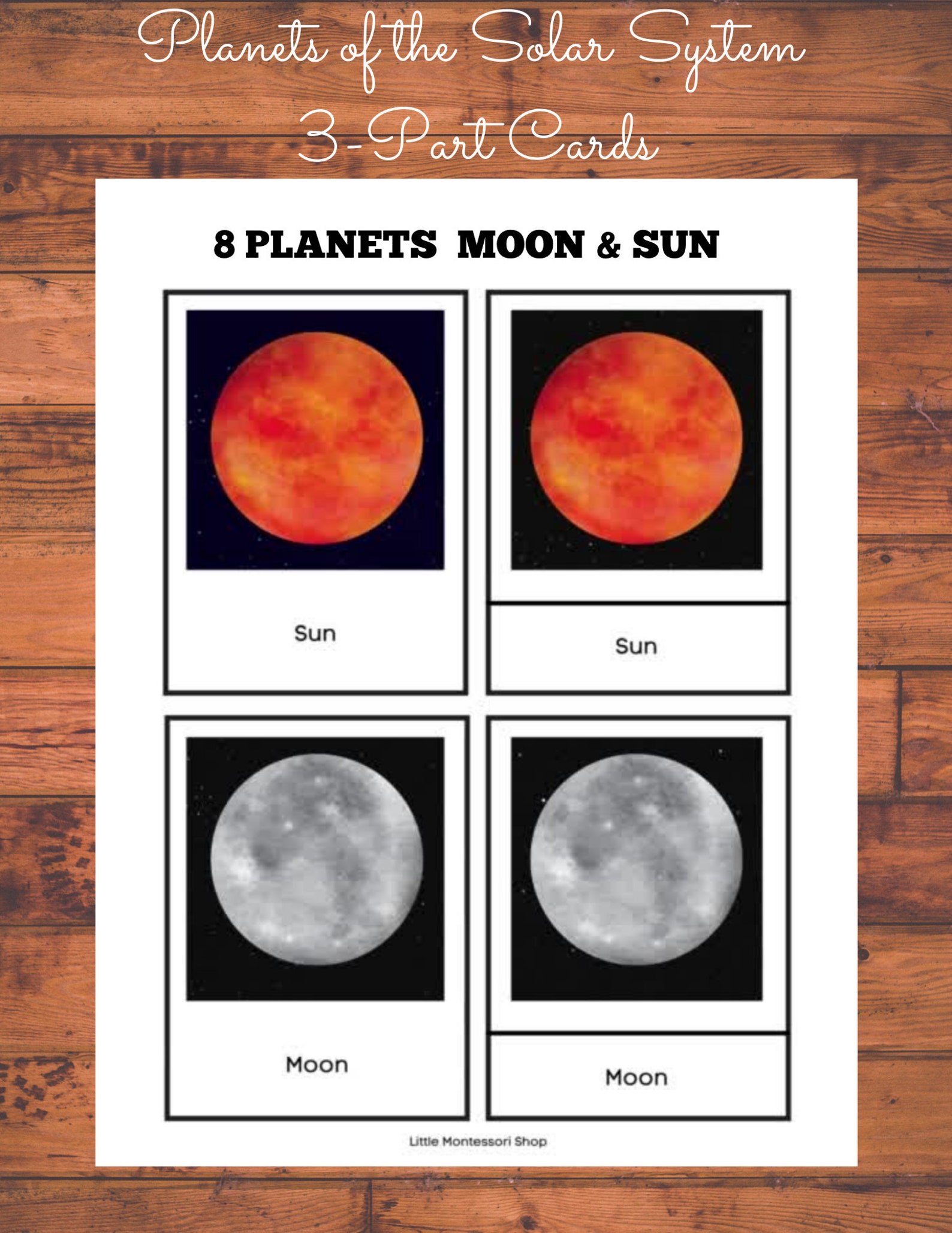 SOLAR SYSTEM Montessori 3-part Cards Planets Sun Moon Classified Cards ...