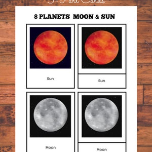 SOLAR SYSTEM Montessori 3-part Cards Planets Sun Moon Classified Cards ...