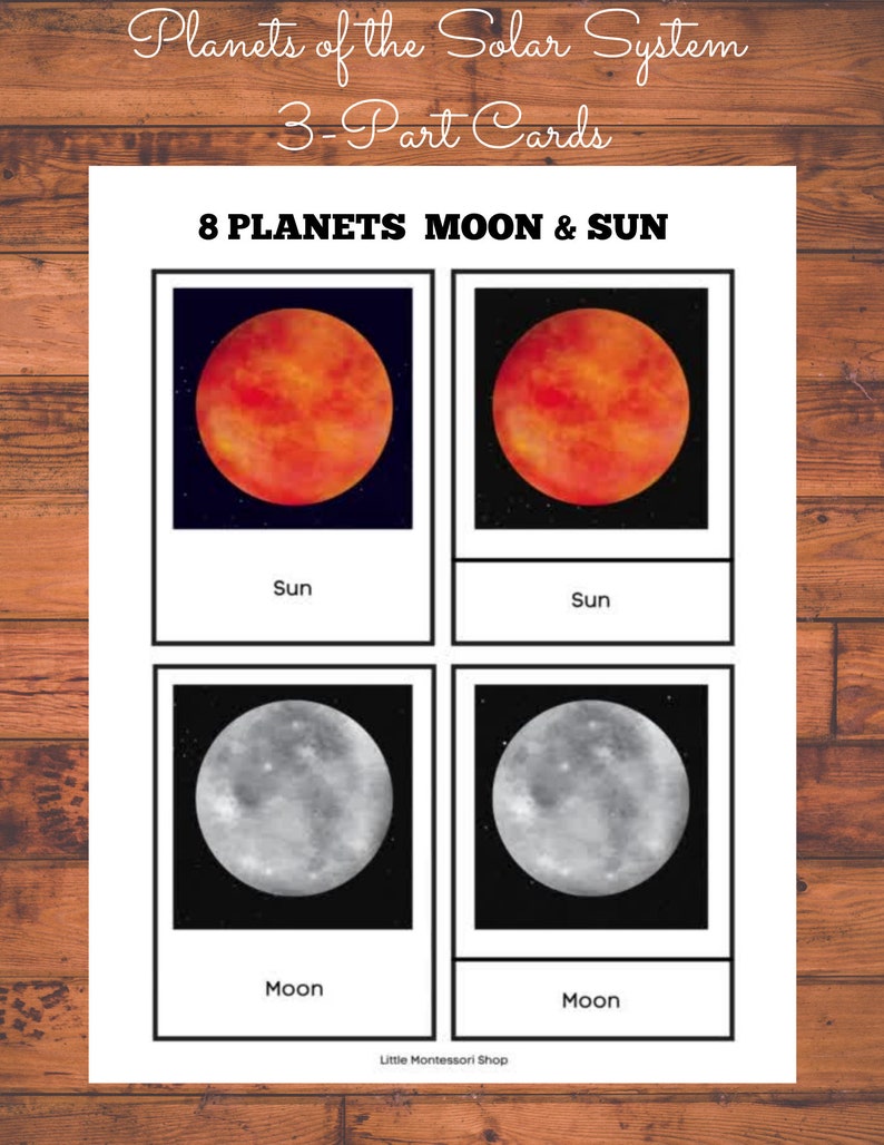SOLAR SYSTEM Montessori 3-part Cards Planets Sun Moon Classified Cards ...