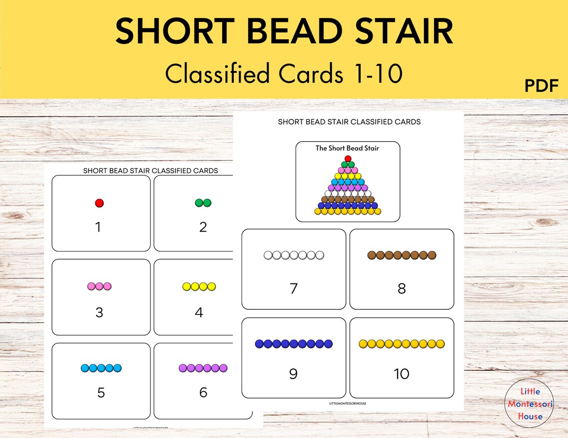 COLORED BEADS Montessori Math Short Bead Stair Classified Cards 1-10 - Etsy