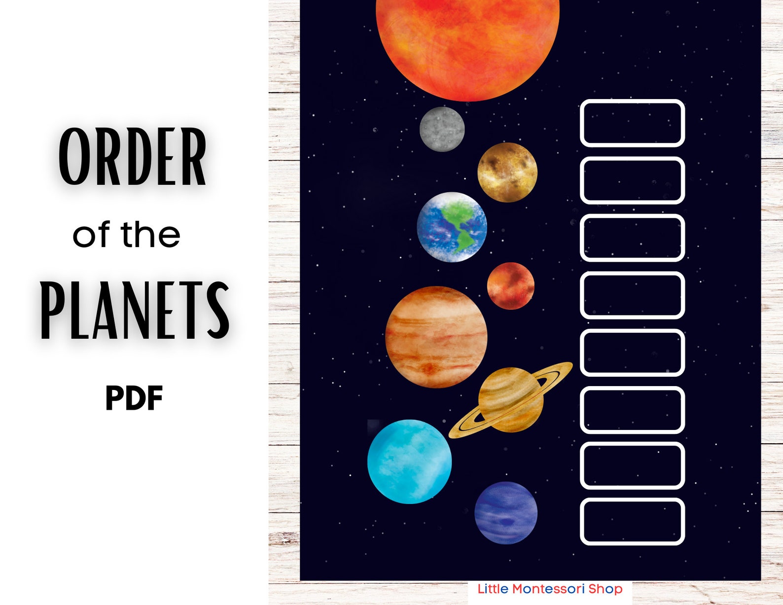 PLANETS ORDER Solar System Space Unit Printable Mat & Chart Montessori ...