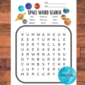 PLANETS WORD Search Space Vocabulary Solar System Word Hunt Instant ...