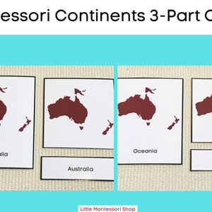 7 CONTINENTS Montessori 3-part Cards Classified Flash Cards Geography ...