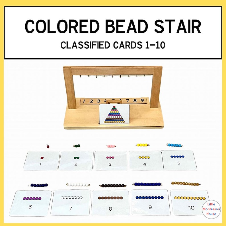 COLORED BEADS Montessori Math Short Bead Stair Classified Cards 1-10 - Etsy