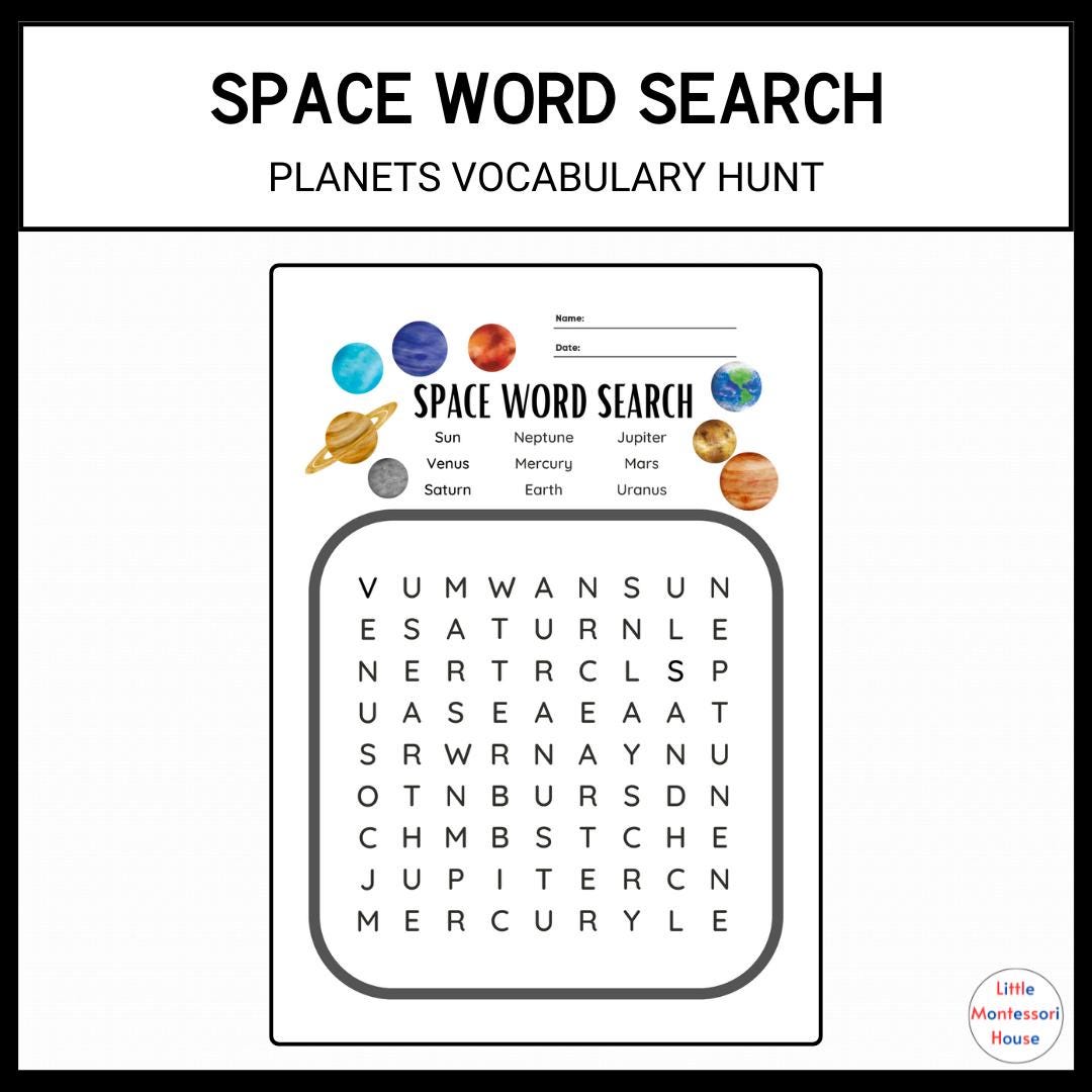 PLANETS WORD Search Space Vocabulary Solar System Word Hunt Instant ...