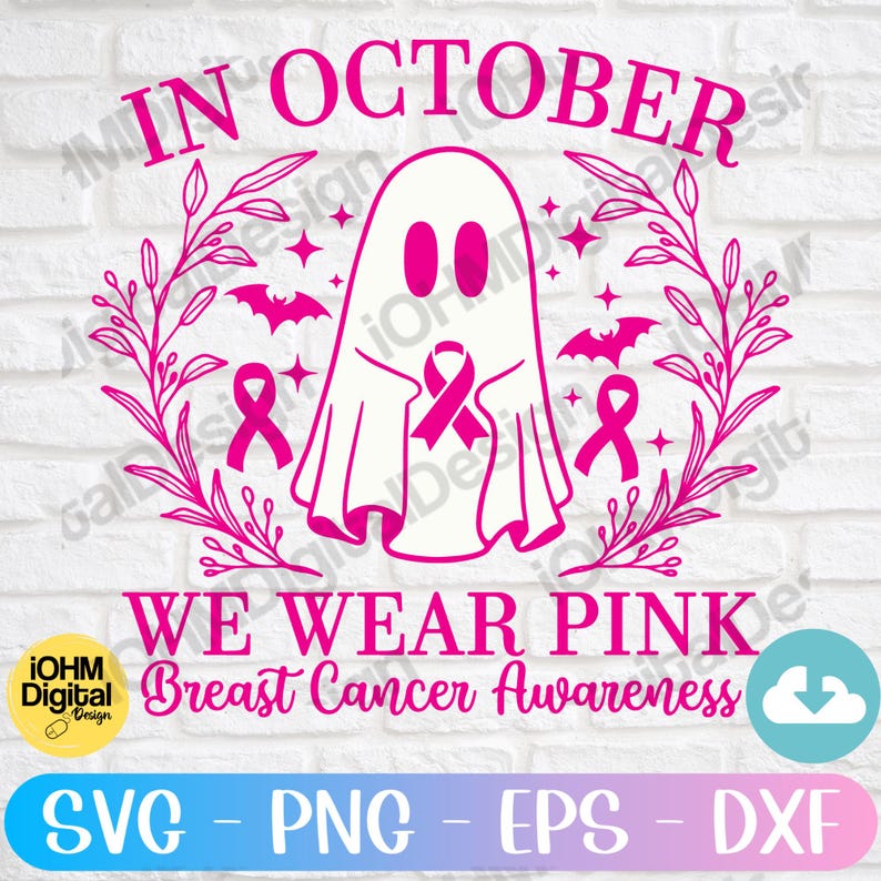 Breast Cancer Awareness Ghost Svg Png: Retro Halloween Design (digital ...