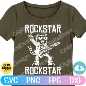 Rock and Roll Cat Svg Png Eps Dxf Cut File | Rockstar Cat With Guitar ...