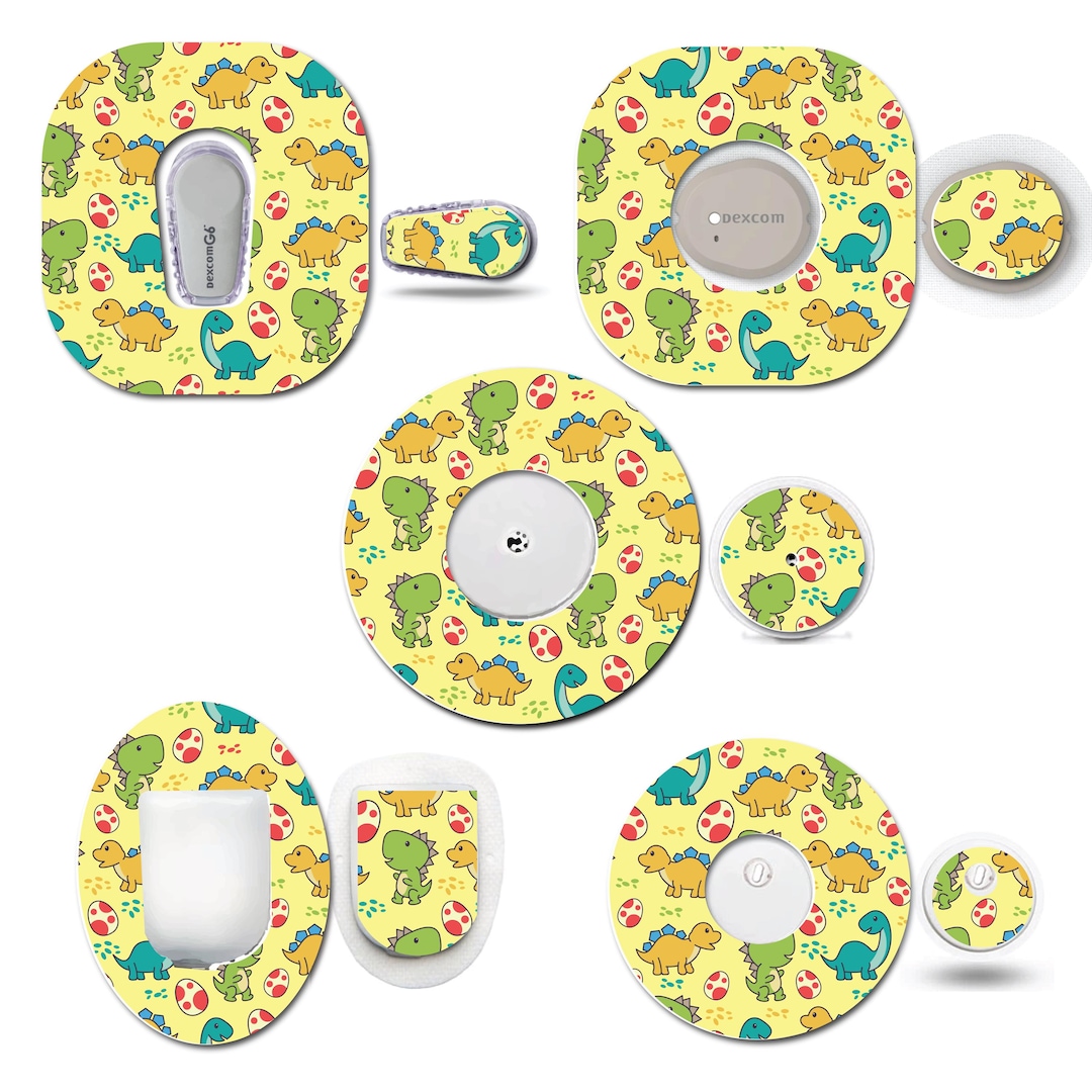 Dinosaurs on Yellow Continuous Glucose Monitor (CGM) Decorative Over ...
