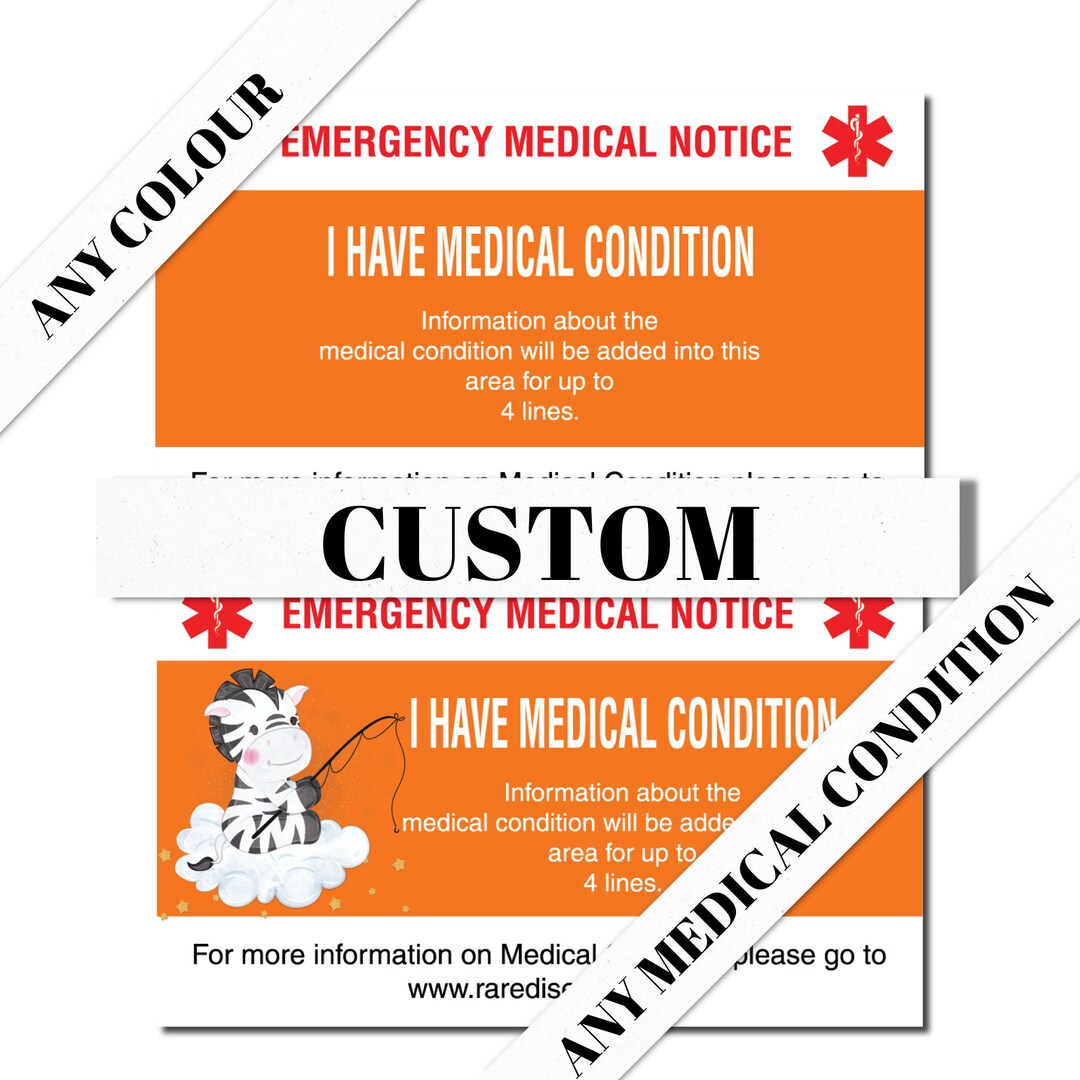 Custom Personalized Emergency Medical Card Medic Alert Card, Rare ...