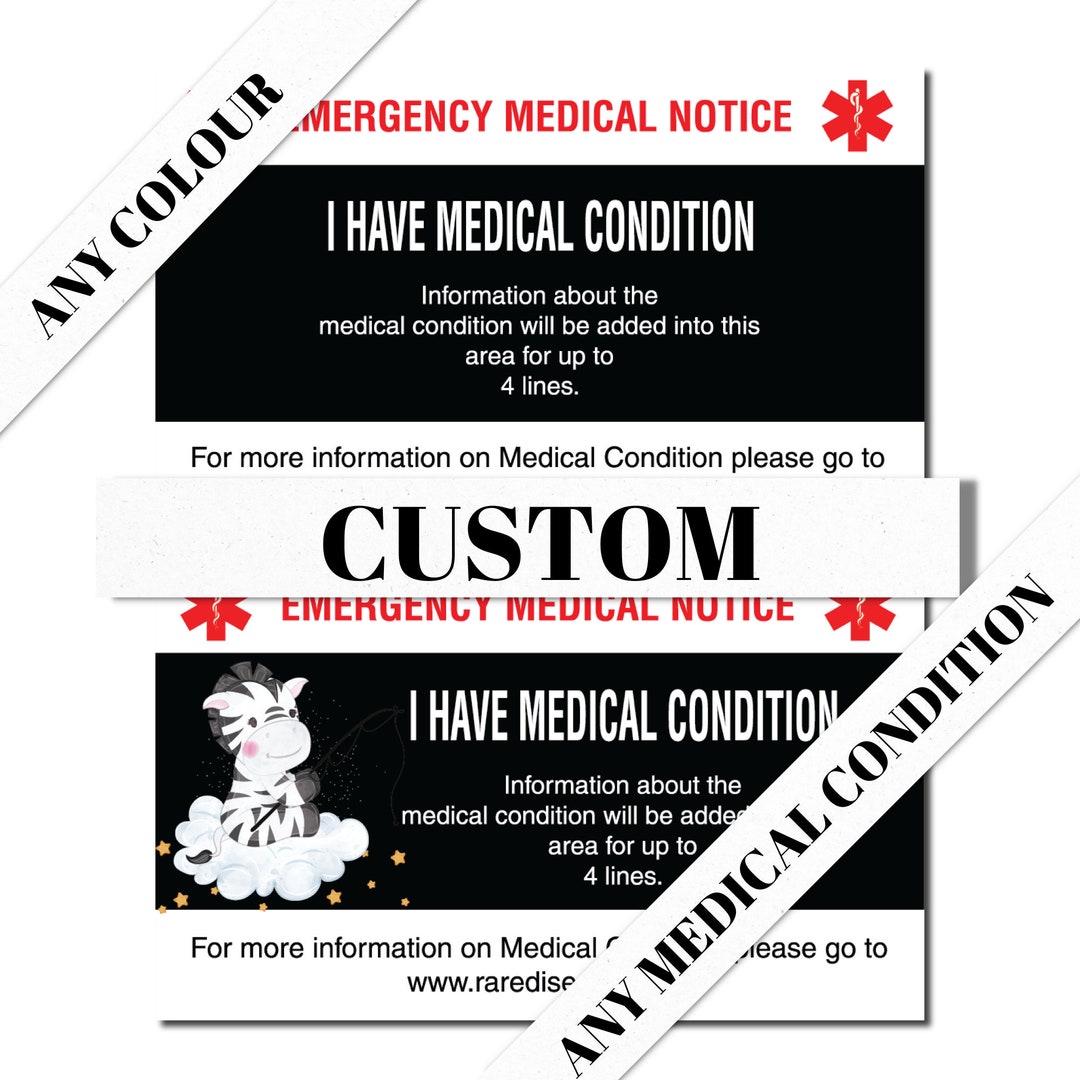 Custom Personalized Emergency Medical Card Medic Alert Card, Rare ...